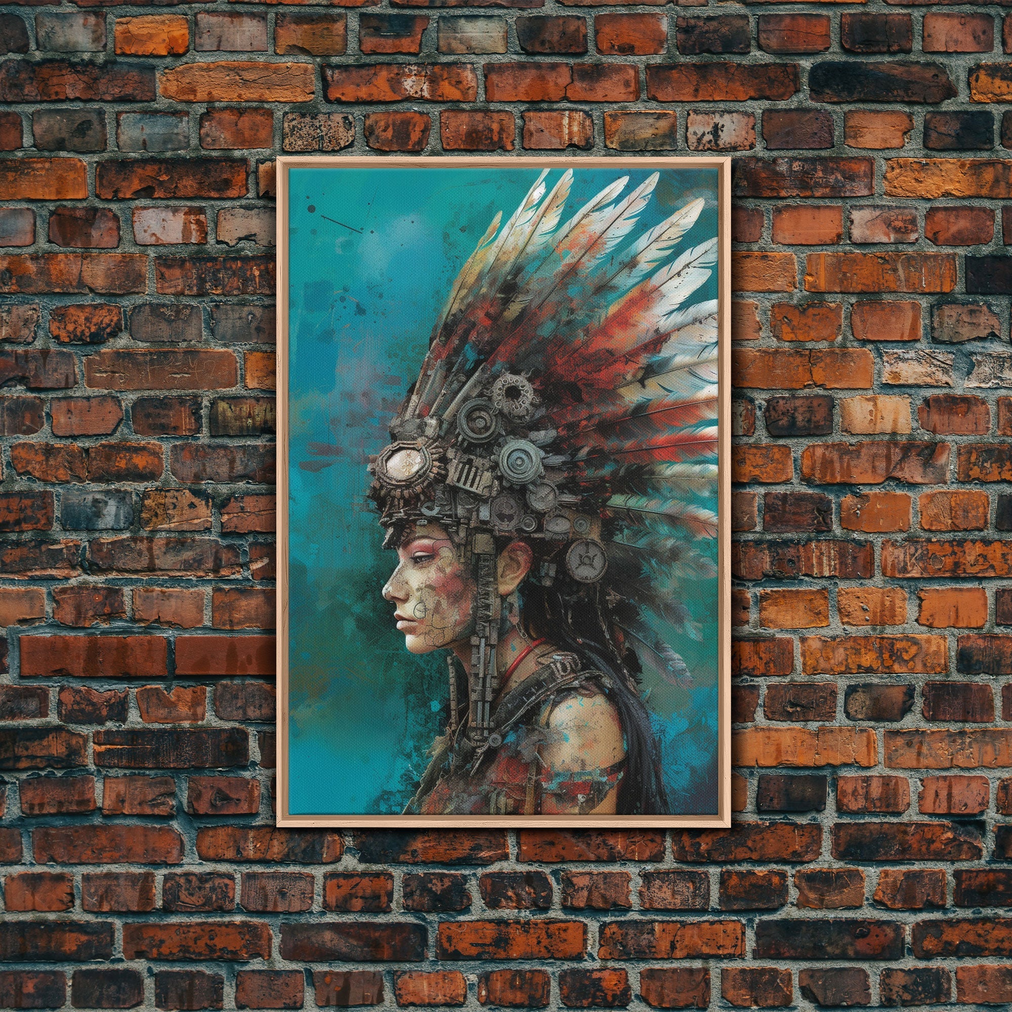 Steam Punk Native American Headdress, Framed Canvas Print, Abstract Ar ...