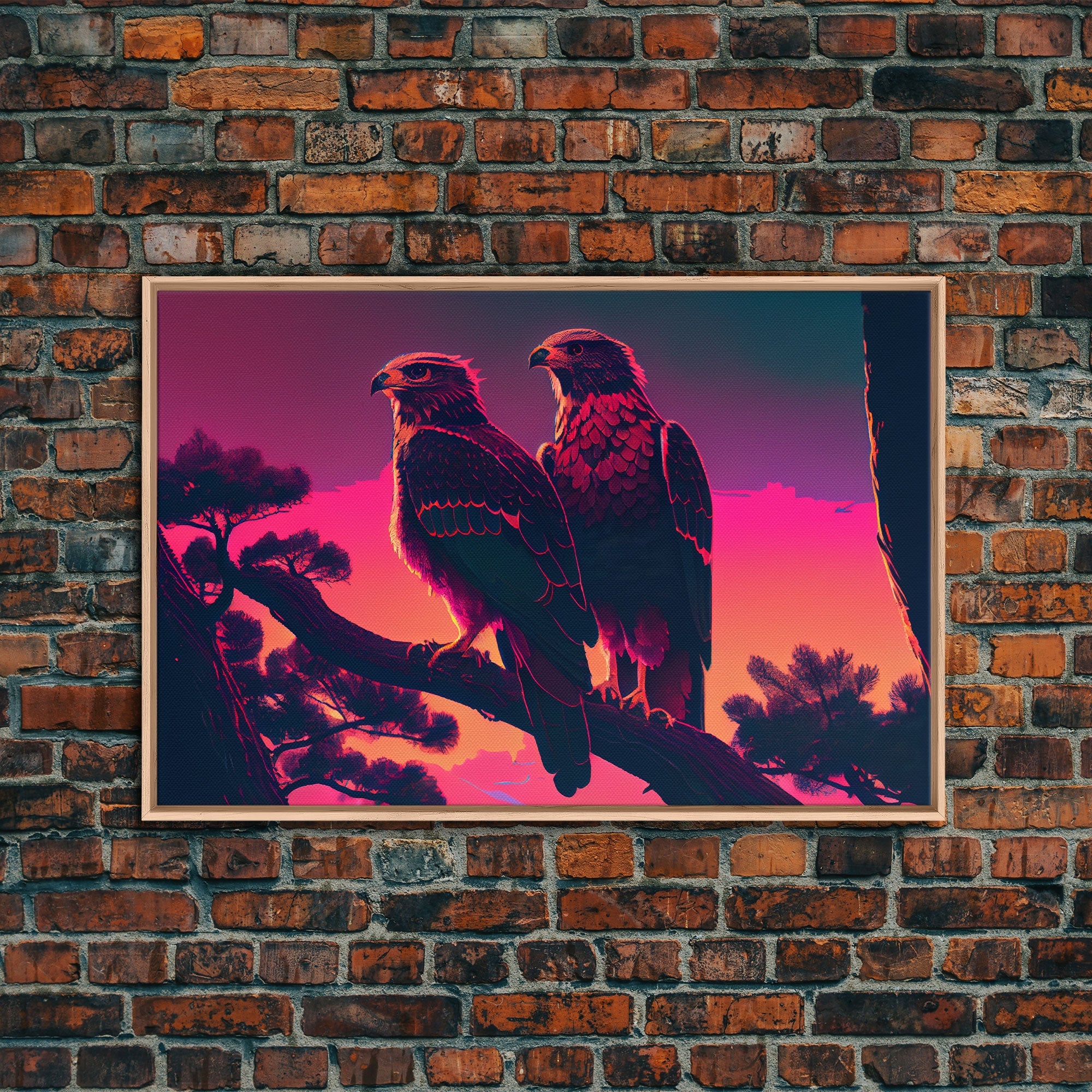 Hawks on a branch, birds of prey, framed canvas print – EastMichNatives ...